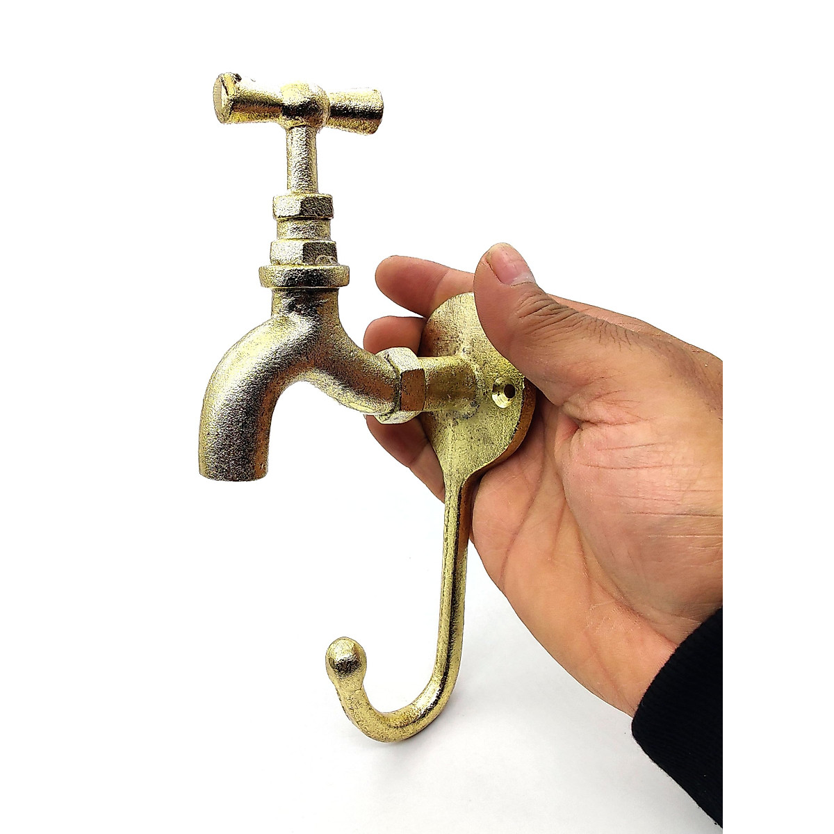 5MOONSUN5 Tap Coat Hook, Heavy Duty Brass Finish, Wall Mounted Vintage Style Collection Tap Single Coat Hook Clothes Rack Wall Hanger, Polish Finish