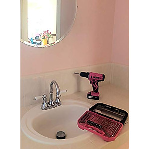 Apollo Tools Powerful Lightweight Cordless Drill, 10.8 Lithium Ion Battery with 30-Piece Accessory Drill Bit Set - Pink Ribbon - Pink- DT4937P