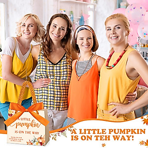 Kolldenn 50 Set Baby Shower Party Favors Thank You Gift Bags A Little Pumpkin is On the Way Gift Bags with Handles Fall Small Candy Bags with Bow Ribbon for Autumn Baby Shower Gender Reveal Party