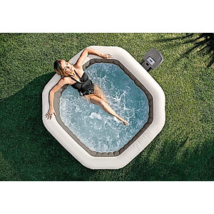 INTEX 28433EP PureSpa Bubble Deluxe Spa Set: Includes Energy Efficient Spa Cover – 120 Bubble Jets – Octagonal Design – 4 Person Capacity – 71" x 71" x 28"