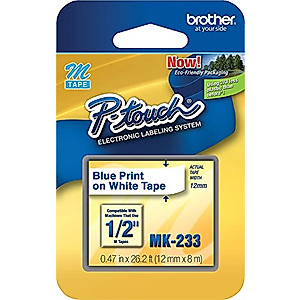 Brother Mk233 M Series Labeling Tape for P-Touch Labelers, 1/2-Inch W, Blue On White