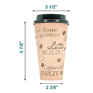 ECODESIGN-US 20 Ounce Disposable Paper Coffee Hot Cups with Black Lids - 50 Sets - Coffee Latte Macchiato To Go Extra Large Portion