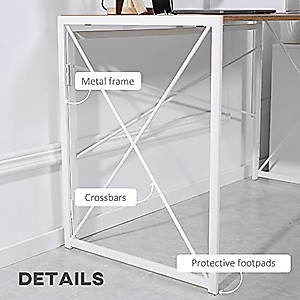 HOMCOM Folding Computer Desk, 47.25" Wide Home Office Writing Desk with Metal Frame, Natural