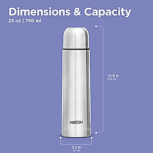 Milton Thermosteel Flip Lid 750, Double Walled Vacuum Insulated Thermos 750 ml | 25 oz | 24 Hours Hot and Cold Water Bottle with Cover, Stainless Steel, BPA Free, Leak Proof | Silver