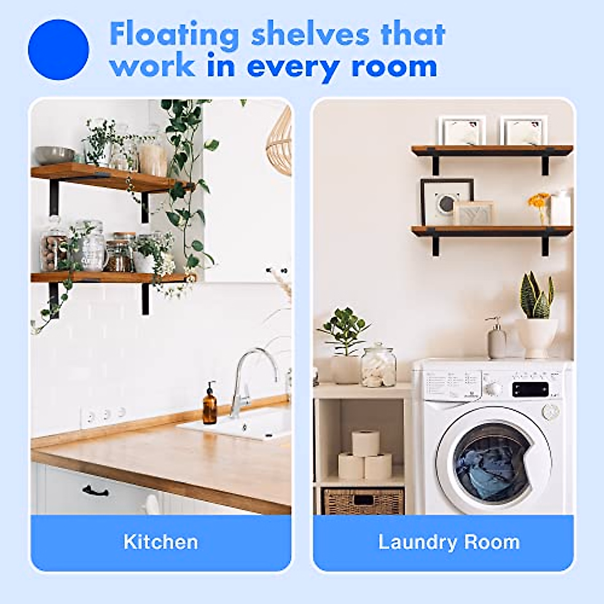 Plastic Storage Bins With Lids + Floating Shelves Wall Shelves - Storage Containers For Organizing, Stackable Storage Bins With Wheels + Set of 2 Wall Shelves for Bedroom, Wood Shelves