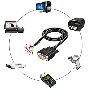 Jienk 6.56Ft 24AWG DB9 Male RS232 9 Pin Serial Extension Cable, 9-Pin Gold Plated Connector with Bare Wire End Cable