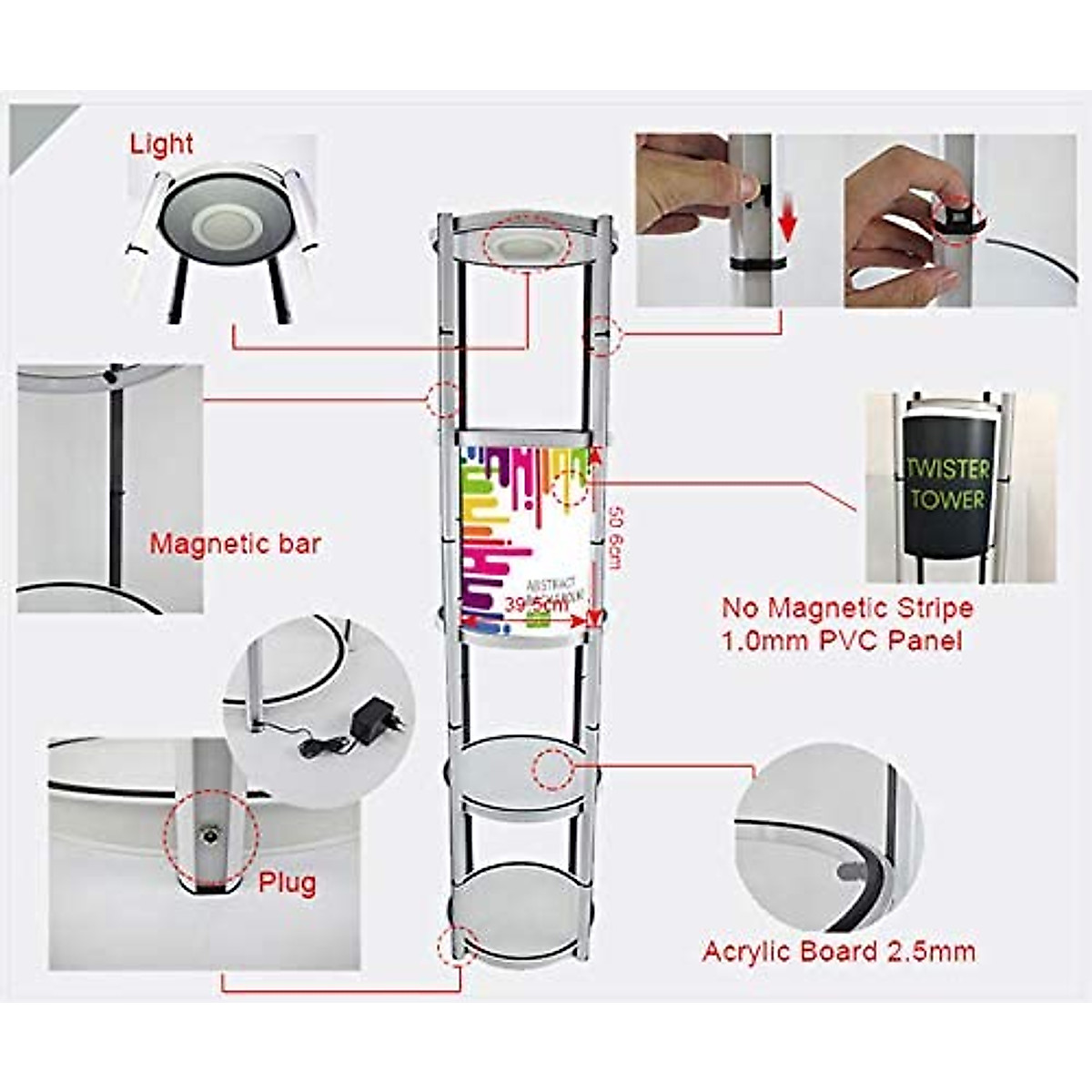 81 in Portable Display Case Set 5-Layer Circle Quick Installation Potable Twister Tower Portable Trade Show Counter with Twist and Fold Design- Stand Only (White)