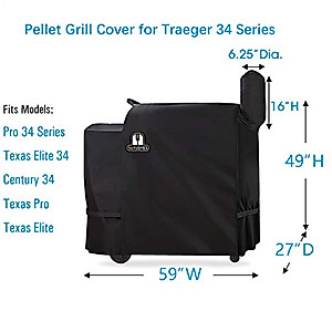 SUPJOYES Grill Cover for Traeger 34 Series Grill and More, Heavy Duty Waterproof Wood Pellet Grill Cover, Black
