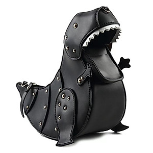 LA CHA Womens PU Leather Rivet Handbags Dinosaur Crossbody Purse for Teen Girls (Black)