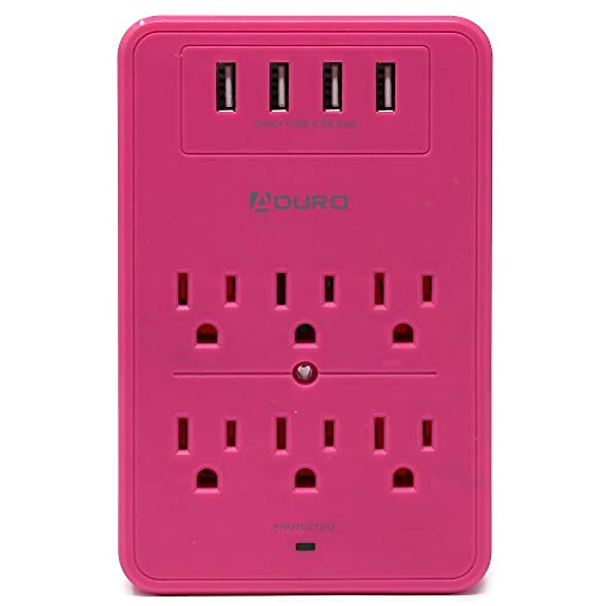 Aduro Surge Protector 6 Outlets Power Strip Station with USB (4 Ports 4.8A) Wall Mount Multiple Outlet Splitter Extender Adapter with Phone Shelf Stand ETL Listed, Pink