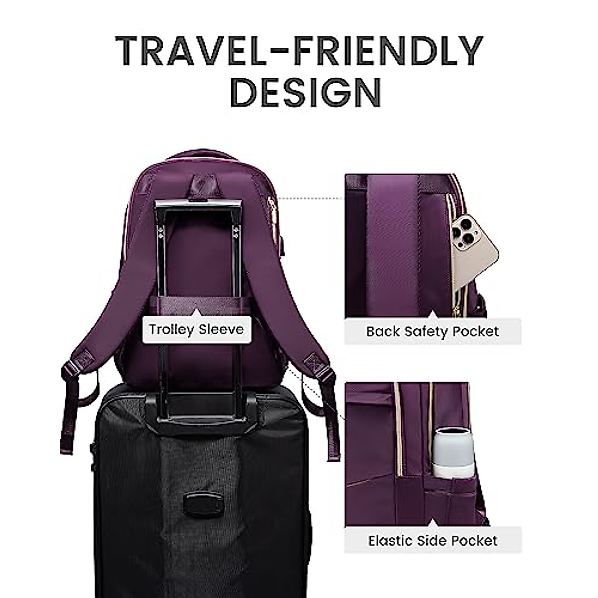 LOVEVOOK Laptop Backpack for Women, Slim Business Laptops Bag with Separate Computer Compartment Stylish Daypack for College Work Travel, Fits 15.6" Laptop