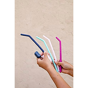 Ello Impact Silicone Fold & Store Straws with Carry Case, 6 Piece, Beach House