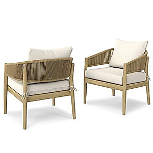 SIMPLIHOME Bayshore 28 Inch Wide Contemporary Outdoor Conversation Chair (Set of 2) in Natural Polyester Fabric, Fully Assembled, For the Living Room and Family Room