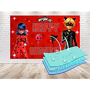 5x3 FT Miraculous Ladybug Backdrop for Birthday Party Decorations. Cartoon Miraculous Ladybug Background for Theme Birthday.