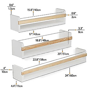 Wallniture Utah Wall Mount Nursery Décor Kids Bookshelf Floating Wall Shelves Book Photo Display Varying Sizes Set of 3 White