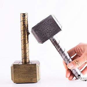VEADOOLLY Thor Hammer Beer Bottle Opener with Magnetic Cap for Attachment Fridge Door, Stainless Steel Automatic Beer Bottle Opener Ideal for Home, Bar, and Kitchen - Gift for Beer Lovers (Gold)