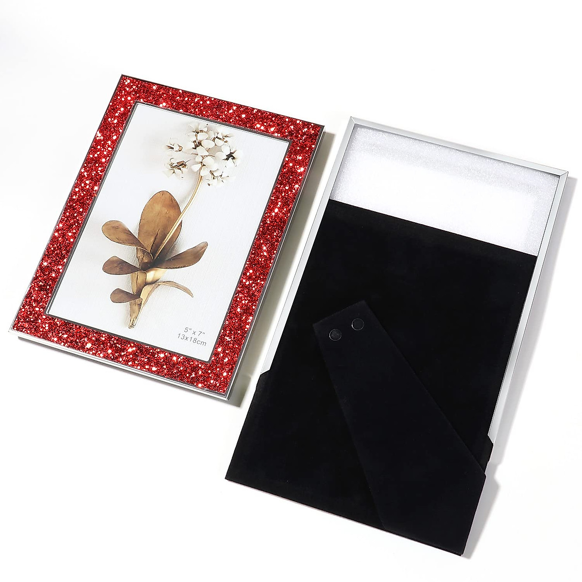5x7 Picture Frame High-grade Metal Tabletop Photo Frames Smooth Finish Display Pictures Ideal Gift to Family and Friends（Red Glitter）