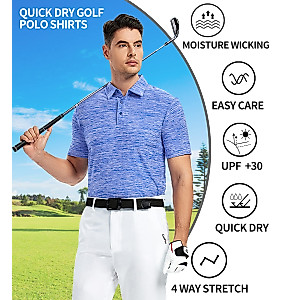 SAMERM Mens Golf Shirt Moisture Wicking Quick Dry Short Sleeve Casual Golf Polo Shirts for Men(Blue L)
