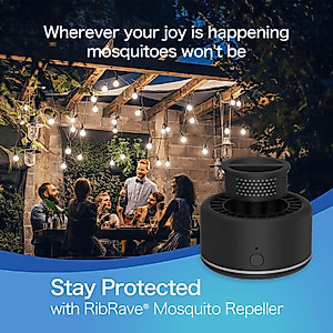 RibRave Electronic Mosquito Repeller Insect Repellent Indoor and Outdoor, 30 ft Mosquito-Free Zone, Rechargeable Mosquito Repellent Device, 2 Refills (Black)