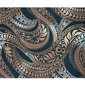 Originals by Hitomi Brown Swirly Tribal Hawaiian Print Fabric Sold by The Yard