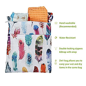 TRENSOM Wet Bag for Swimsuit Waterproof Reusable bags with Two Zippered Pockets Graffiti Watercolor Wet Dry bag Travel Beach Pool Yoga Gym Bag for Pump Wet Clothes 2pcs