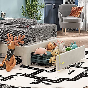 LIKIMIO Twin Bed Frame with XL Under-Bed Drawer, Velvet Upholstered Platform Bed Frame with Headboard, No Box Spring Needed/Noise-Free, Beige