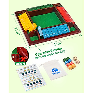 Coogam Shut The Box Dice Game Wooden Board Math Number Game Family Pub Bar 1-4 Players with 10 Colored Dice for Adults Kids