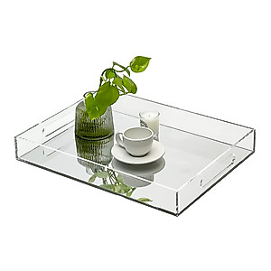 Clear Acrylic Serving Tray, 12x16 inches, Spill-Proof, Stackable Organizer, Food & Drinks Server, Indoors/Outdoors, Lucite Storage (Mirror)
