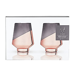 Viski Dipped Crystal Wine Glasses Stemless, 2 Count (Pack of 1)