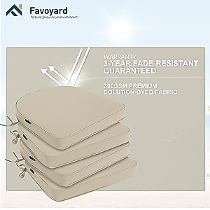 Favoyard Outdoor Chair Cushions 19"x19"x2" Set of 4 Waterproof Seat Cushion for Patio Furniture with 3-Year Fade Resistant Removable Cover Attach Straps Hidden Zipper Round Corner for Yard Garden