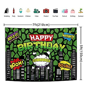 BINQOO 7×5ft Cartoon Birthday Backdrop Green American Comics Cityscape Buildings Photography Background Tortoise Boy Newborn Baby Shower Kids Decoration Birthday Party Photo Booth Prop