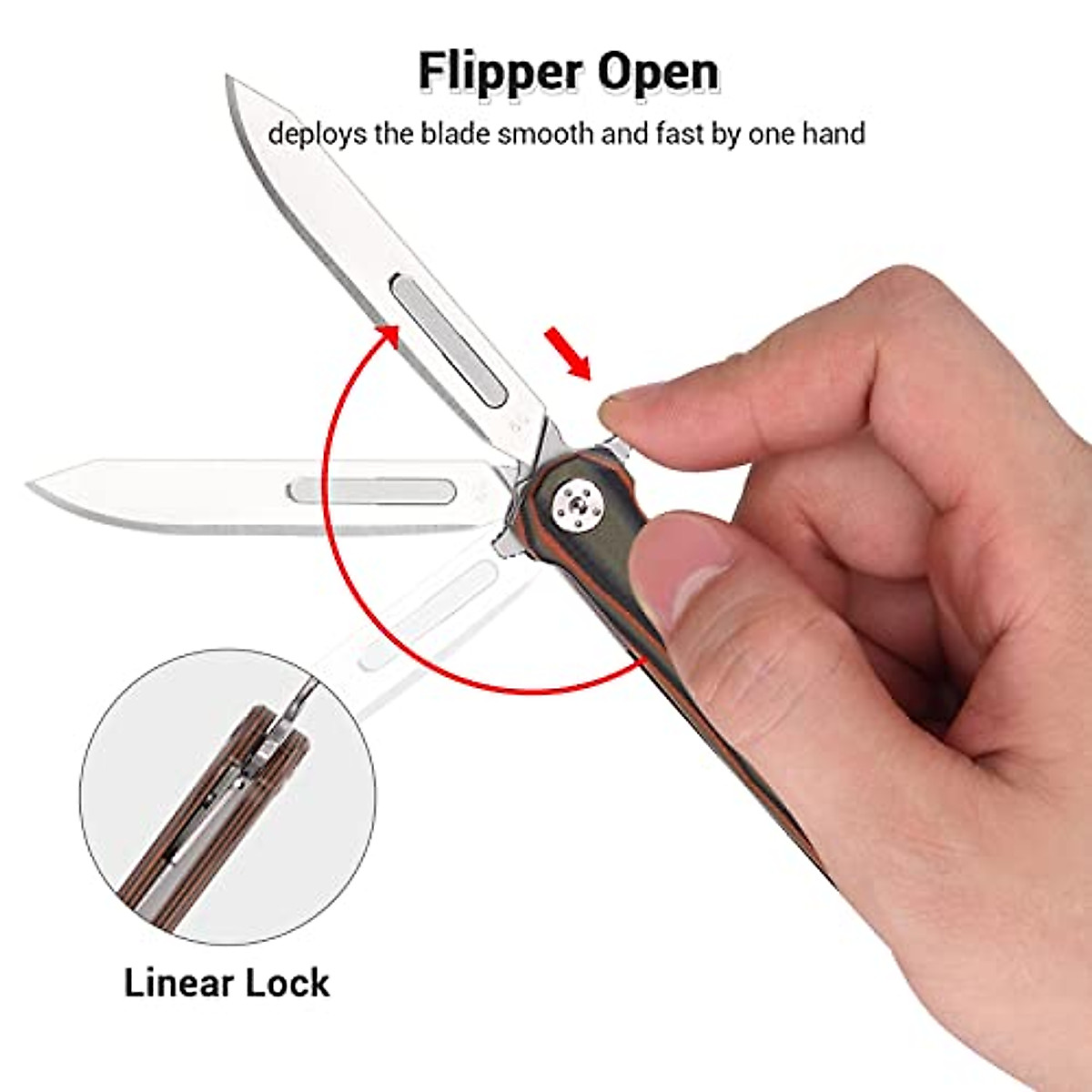 ITOKEY Folding Scalpel, Slim Pocket Knife, EDC Utility Knife, G10 Handle Surgical Knife with Liner Lock, Flipper Open, 10pcs Replaceable #60 Razor Blades, Outdoor Hunting Skinning Knives for Men(#60 green)