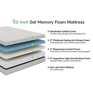 Novilla Full Mattress, 10 Inch, Cooling Memory Foam, Medium Firm, White