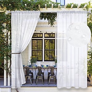 MIULEE 2 Panels Outdoor Sheer Curtain for Pergola, White Waterproof Privacy Semi-Sheer Voile Panel for for Gazebo, Porch, Pergola, Cabana (54 Inch Wide by 96 Inch Long)