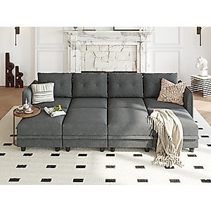 LLappuil Modular Sofa Sectional Sleeper Couch with Reversible Chaise, Oversized 8 Seater Storage Sectionals with Ottoman, Black
