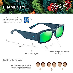 Maui Jim Kupale Rectangle Sunglasses, Shiny Petrol Blue/Mauigreen Polarized, Large