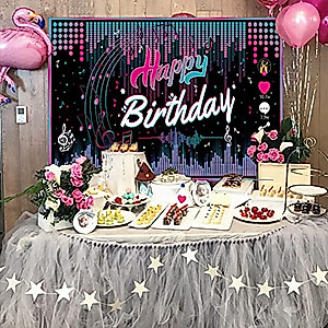 Yuiviot Big TIK Tok Theme Birthday Party banner(73x42 inch), Musical Theme Happy Birthday Backdrop, Photo Background, Artistic Music Supplies, Party Decorations Wall Poster for teens girl