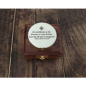 PORTHO Thoreau's Go Confidently graduation Compass with Wooden box, Inspirational graduation gifts, confirmation gifts, first communication gifts, unique gift ideas