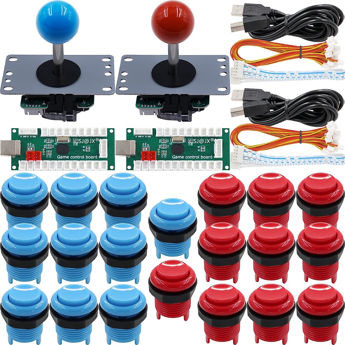 SJ@JX Arcade Game 2 Player Controller DIY Kit Microswitch Recessed Button 4&8 Way Joystick Zero Delay USB Encoder Fighting Stick Handles Console for PC MAME Raspberry Pi Retropie