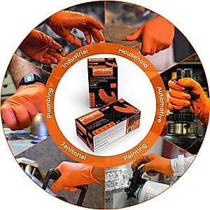 GLOVEWORKS HD Orange Nitrile Industrial Disposable Gloves, 8 Mil, Latex-Free, Raised Diamond Texture, X-Large, Box of 100