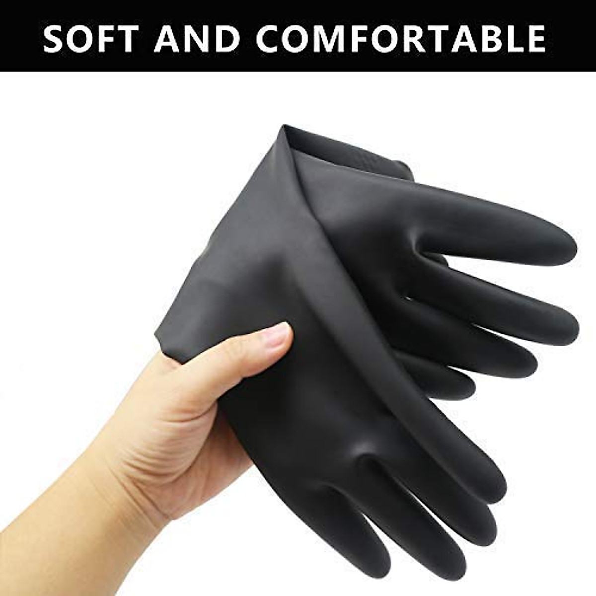 Uxglove Chemical Resistant Latex Gloves,Cleaning Protective Safety Work Heavy Duty Rubber Gloves,12.6",Black 1 Pair Size Large