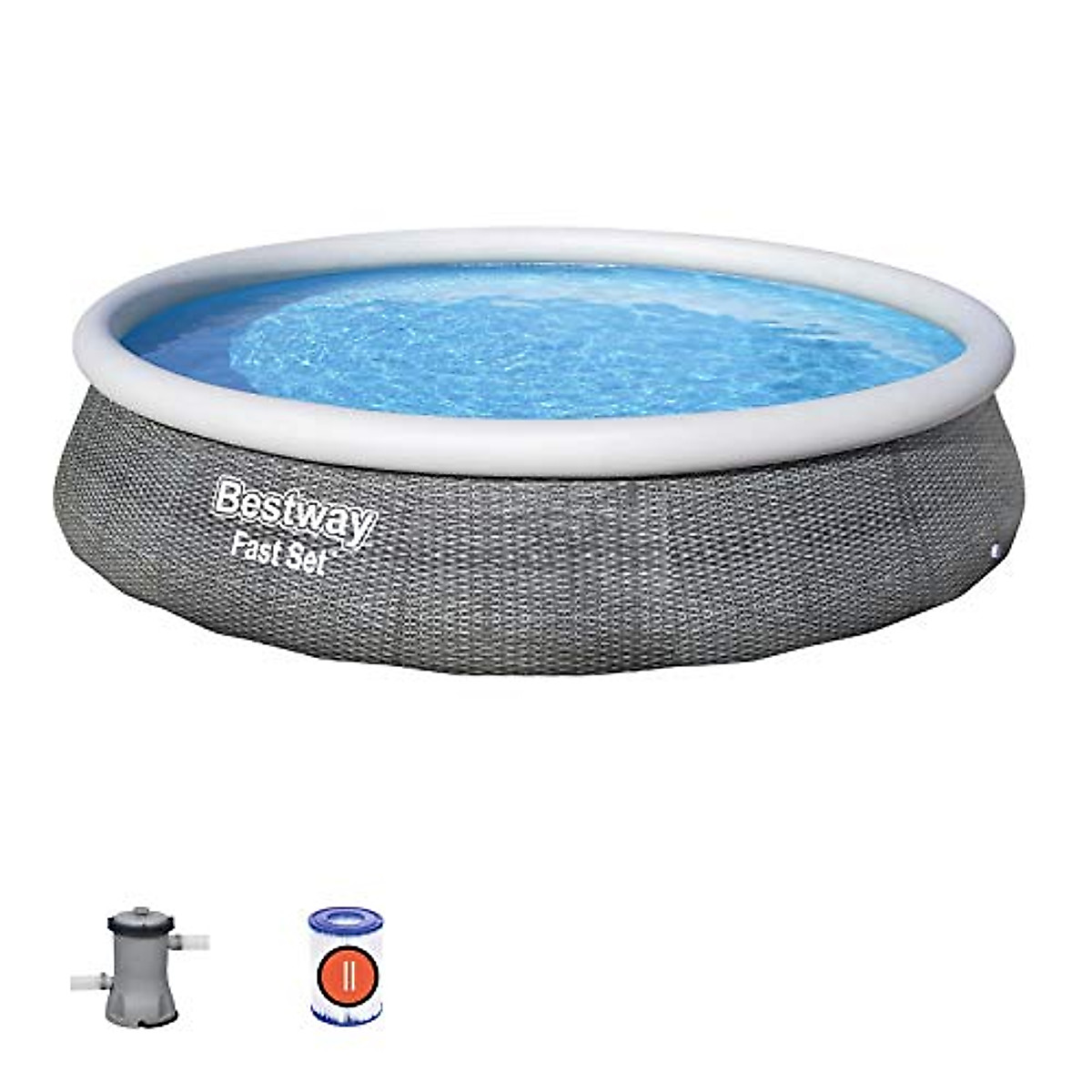 KMS BestWay 13' x 33" Family Garden Outdoor Swimming Pool Fast Set Round Above Ground Rattan Print With Filter Pump 57376 New