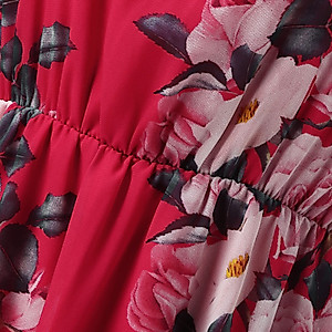 Womens Short Sleeve O Neck Summer Boho Elastic Waist A Line Floral Mini Dress Guest Wedding Dresses for Women Red