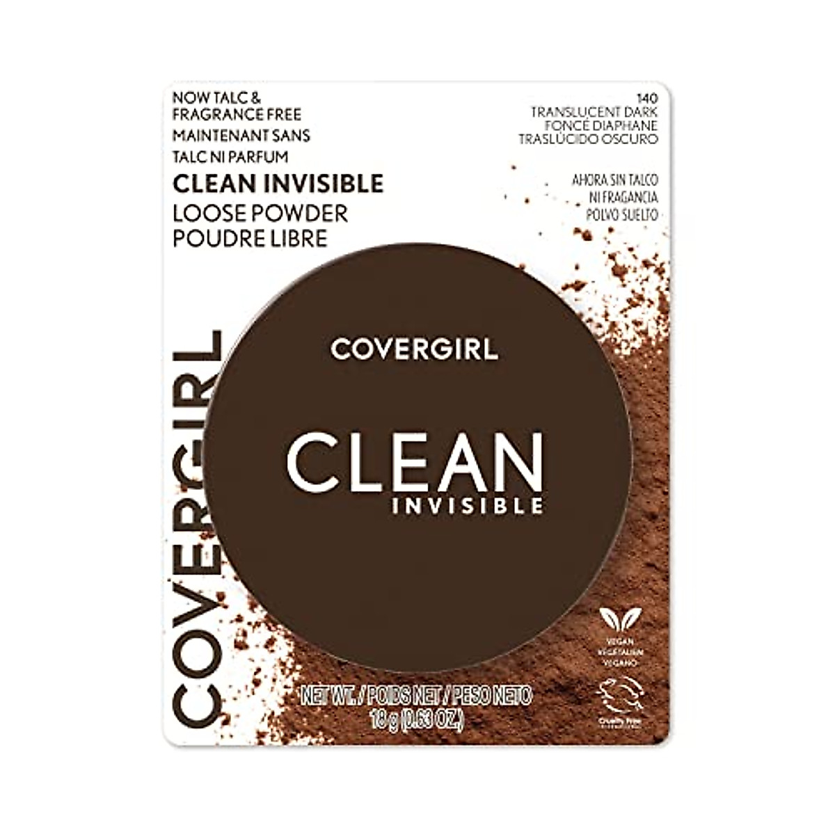 COVERGIRL Clean Invisible Loose Powder - Loose Powder, Setting Powder, Vegan Formula - Translucent Dark, 20g (0.7 oz)