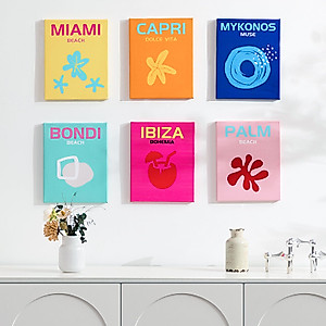 eletecpro 8x10 Preppy Room Decor Aesthetic Set of 6 Preppy Wall Art Trendy Travel Wall Decor Maximalist Framed Canvas Posters for Teen Girls Bedroom Decorations Fashionable Summer Prints Stuff