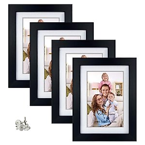 Giftgarden 4x6 Picture Frame Set of 4, 5x7 Frames Matted to 4 by 6 Pictures with Mat or 5 by 7 Photos without Mat, Wall Hanging or Tabletop Display, Black