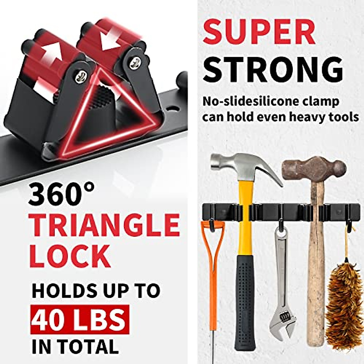 DunGu 2 Pack Broom Holder Wall Mounted Heavy Duty for Outside Mop Gripper Broom Bracket Mop Rack Holds Garden Tools,Broom Holder, Mop Hanger, broom Wall Holder,Shovels,Rakes,Brooms