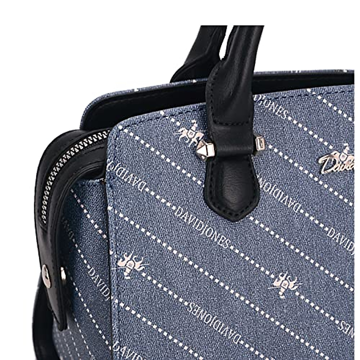 DAVID JONES Women Blue Denim Fashion Tote Work Handbag Casual Everyday Satchel Shoulder Bag - Blue