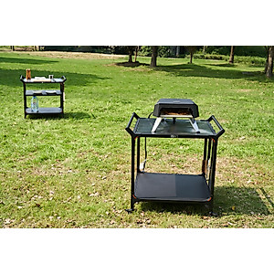 NUUK Outdoor Grill Cart with Double-Shelf 32" x 32" Grilling Prep Table Stainless Steel Rolling Outdoor Pizza Oven Table with Solid Steel Frame, Outdoor Cooking Station, Outdoor Dining Bar