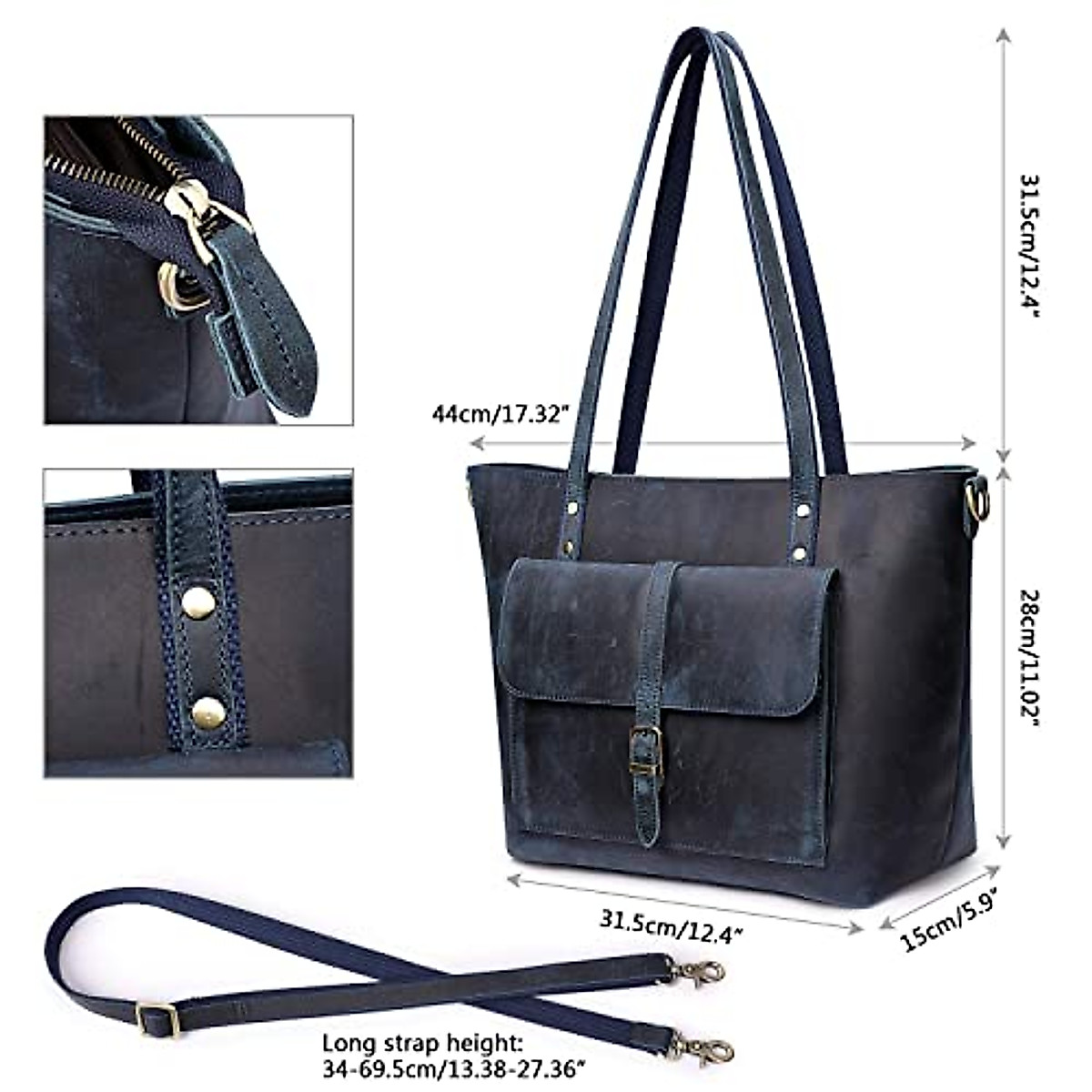 S-ZONE Women Genuine Leather Tote Bag Shoulder Handbag Bundle with Bucket Crossbody Purse